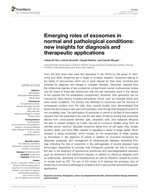 Pdf Emerging Roles Of Exosomes In Normal And Pathological Conditions