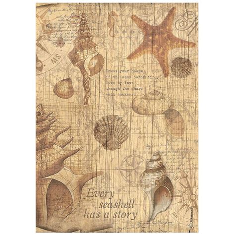 Stamperia Rice Paper Sheet A4 Sea Land Shells Oriental Trading