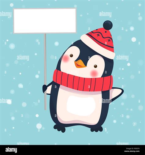 Penguin Holding Blank Sign Penguin Cartoon Illustration Stock Photo