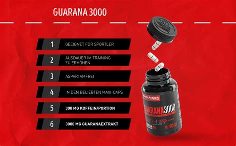 Body Attack Guarana 3000, High Dose Guarana Engery Caps, 300 mg ...