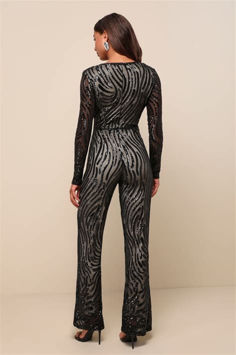 Black Sequin Jumpsuit Long Sleeve Jumpsuit Black Jumpsuit Lulus