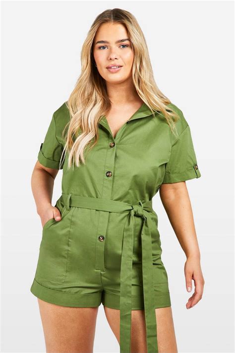 Plus Utility Cargo Playsuit Boohoo Uk
