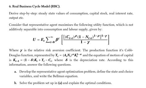 Solved 6 Real Business Cycle Model Rbc Derive