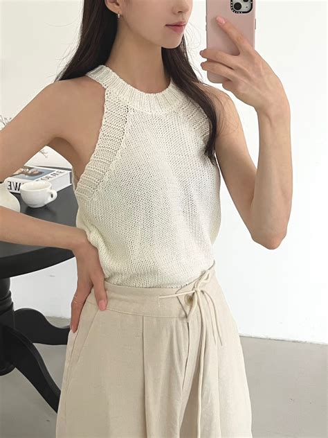 파인 린넨 홀터넥 나시 2color