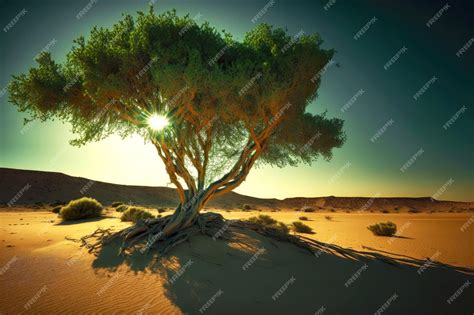 Árbol Verde Solitario En El Desierto A La Luz Del Día Foto Premium