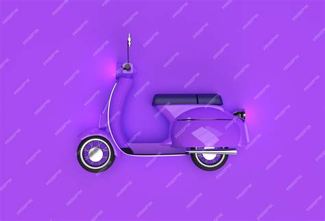 紫の背景に3dレンダリングクラシックモータースクーターの側面図 無料の写真