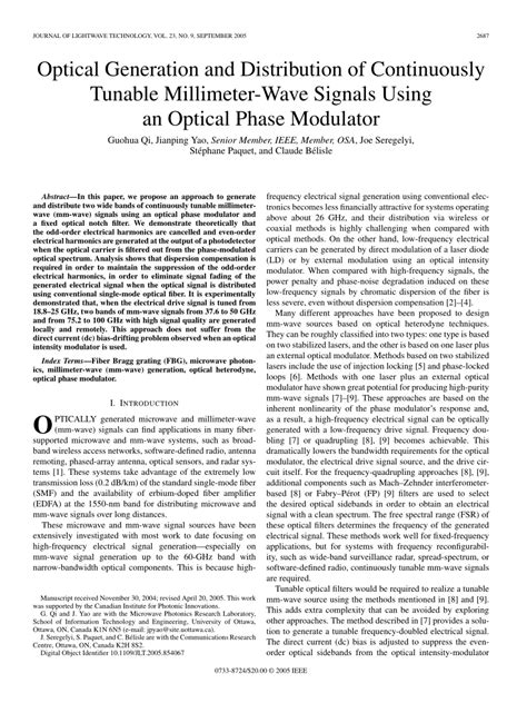 Pdf Optical Generation And Distribution Of Continuously Tunable