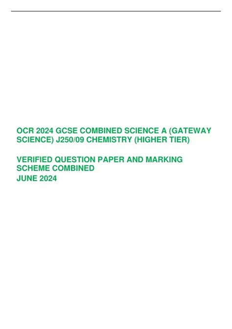 Ocr 2024 Gcse Combined Science A Gateway Science J250 09 Chemistry Higher Tier Verified