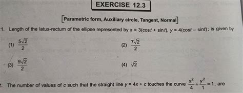 Exercise 12 3 [parametric Form Auxiliary Circle Tangent Normal] 1 Len