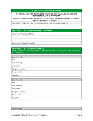 SUBLET REGISTRATION Doc Template PdfFiller