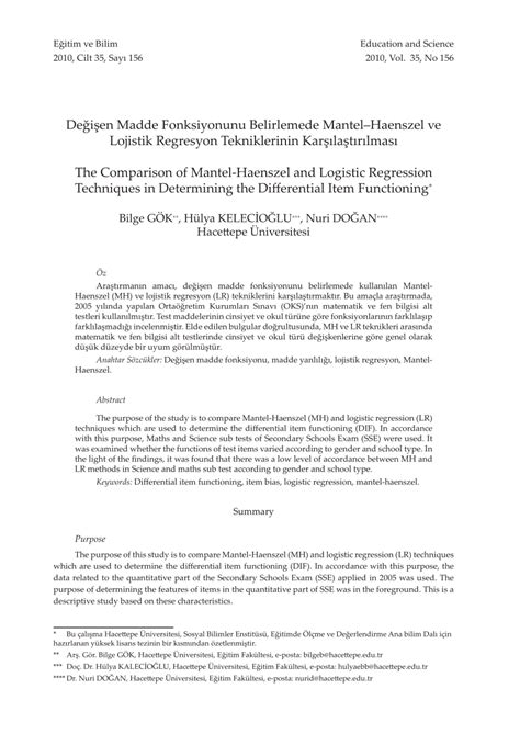 Pdf The Comparison Of Mantel Haenszel And Logistic Regression Techniques In Determining The