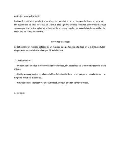 Atributos Y Métodos Static Pdf Objeto Informática Clase