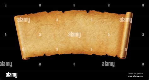 Old Paper Horizontal Banner Parchment Scroll Isolated On Black Stock