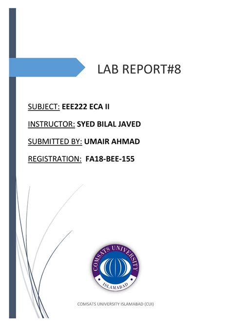 Lab Report Filter Circuits SUBJECT EEE ECA II INSTRUCTOR SYED BILAL JAVED SUBMITTED