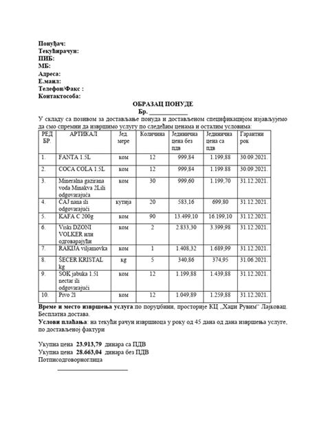 Obrazac Ponude Pdf