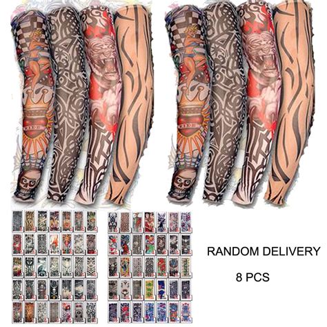 8pcs Unisex Temporary Fake Slip On Tattoo Arm Sleeves Kit New Fashion