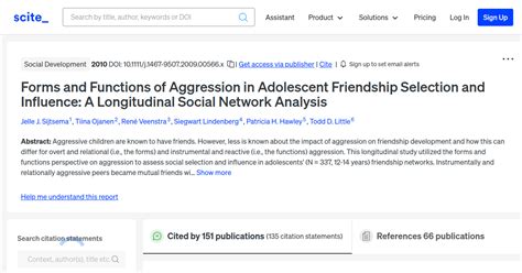 Citation Report Forms And Functions Of Aggression In Adolescent Friendship Selection And