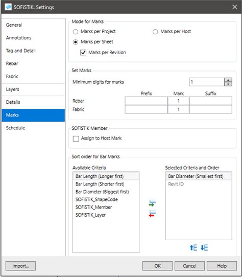 Settings Dialog — Sofistik Reinforcement 2022