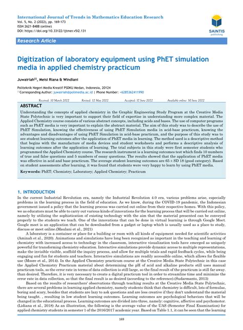 Pdf Digitization Of Laboratory Equipment Using Phet Simulation Media In Applied Chemistry