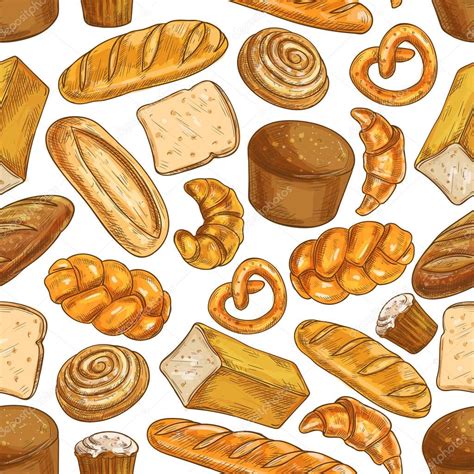 Patrón De Pan Panadería Iconos Boceto Sin Costura 2023