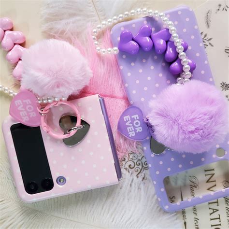 Z플립 2 3 4 뽀송 진주스트랩 도트 하드 폰케이스 아이디어스