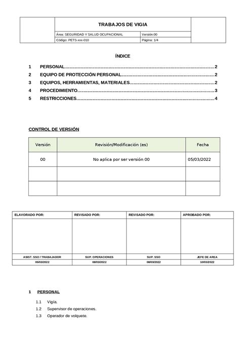 Procedimiento De Trabajos De Vigía Resúmenes De Matemáticas