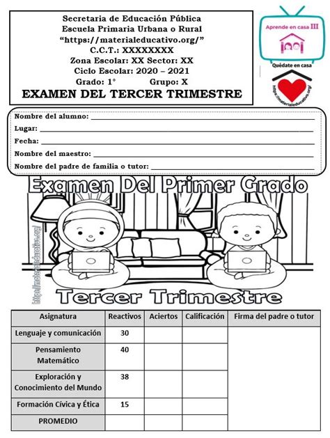 Examen Del Segundo Grado Del Primer Trimestre Del Ciclo Escolar The