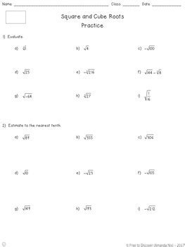 Square Roots And Cube Roots Notes And Practice Differentiated TpT