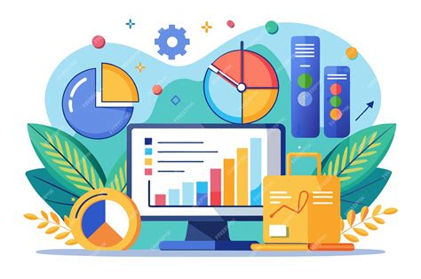 A Vibrant Illustration Showcases A Computer Screen With Various Graphs And Charts Surrounded By
