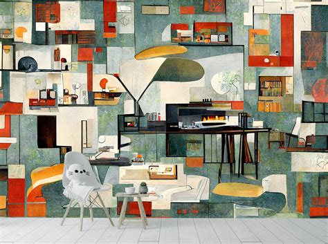 Mid Century Modern Wallpaper Geometric Abstract And Pastel Colors Boho