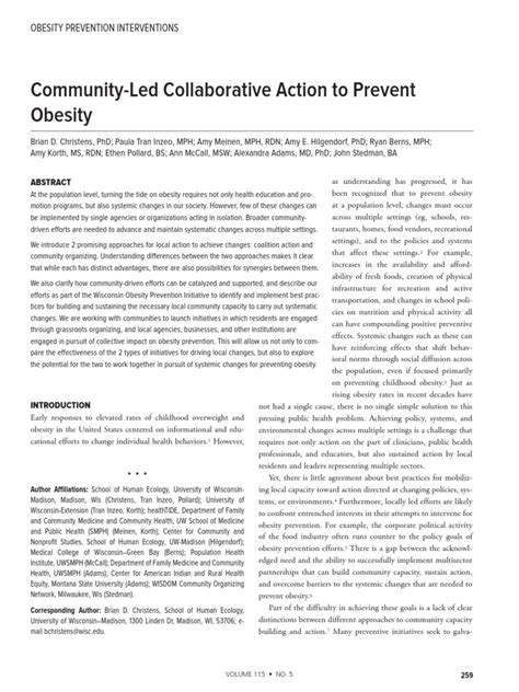 Community Led Collaborative Action To Prevent Obesity Pdf Obesity