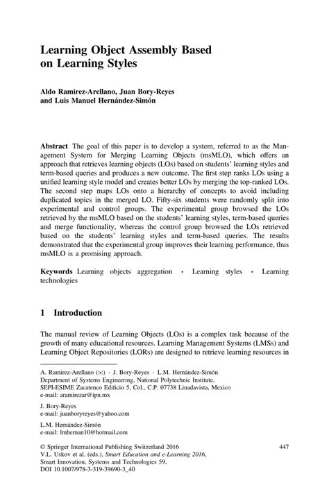 Pdf Learning Object Assembly Based On Learning Styles