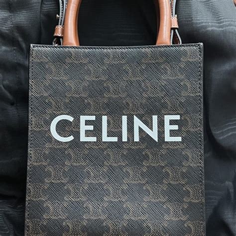 Celine Tote MINI VERTICAL CABAS IN TRIOMPHE CANVAS Depop