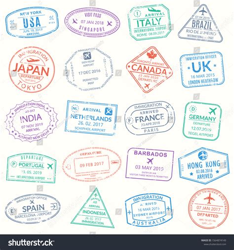 Passport Stamp Set Visa Stamps Travel Stock Vector Royalty Free