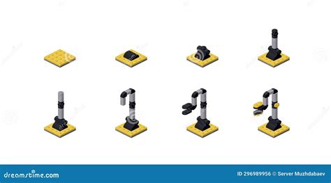 Step By Step Instructions For Assembling A Robot Arm In Isometry Vector Stock Vector