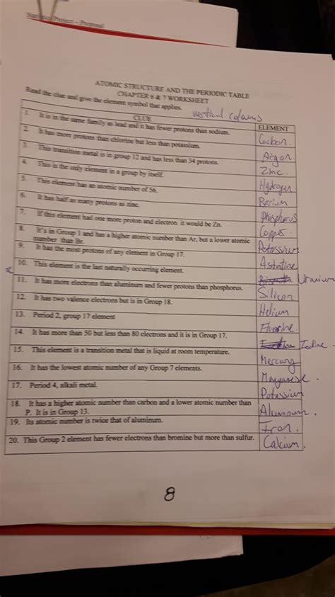 Periodic Table Atomic Structure Worksheet Answer Key ~ Atomic Structure