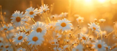 The Sunlight Over A Field Of Daisies At Sunrise Premium Ai Generated