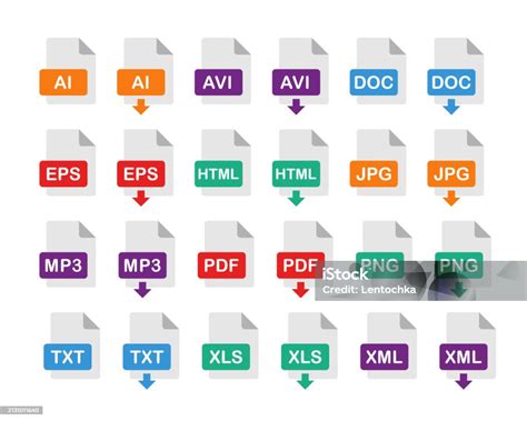 File Format Icon Set File Extensions Popular Files Format Flat Vector Sign Stock Illustration