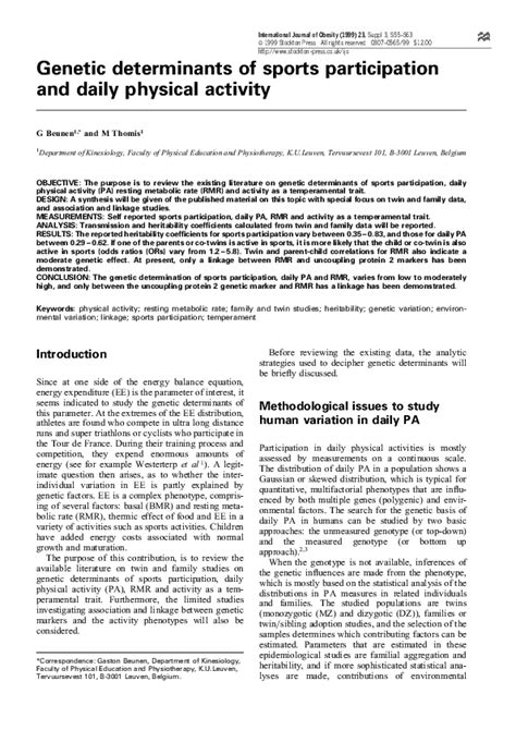 Pdf Genetic Determinants Of Sports Participation And Daily Physical