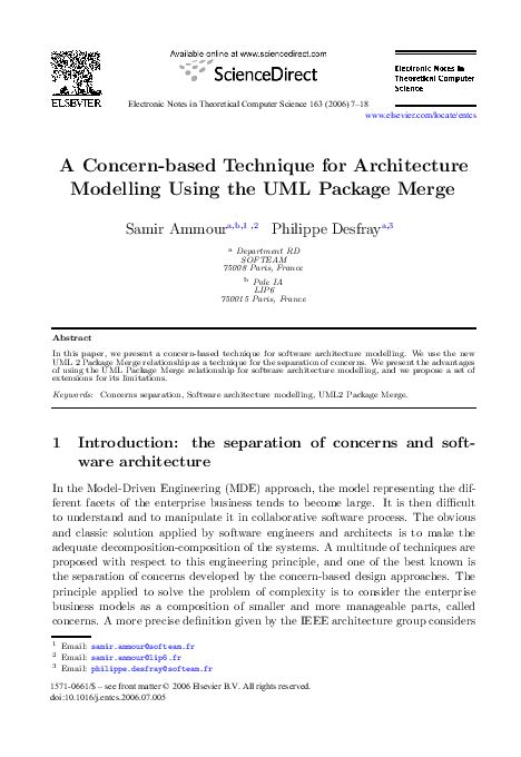 Pdf A Concern Based Technique For Architecture Modelling Using The Uml Package Merge