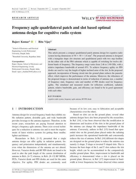 Pdf Frequency Agile Quadrilateral Patch And Slot Based Optimal