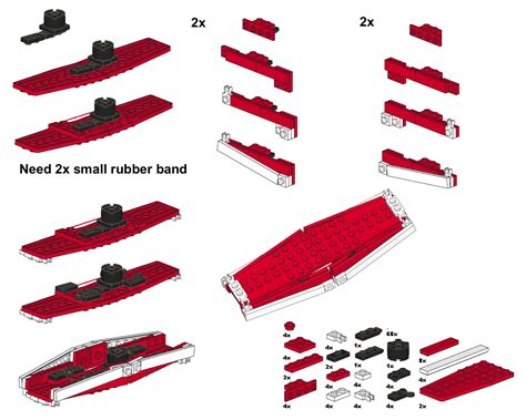 The Instructions For How To Build A Lego Boat With Red And Black Parts