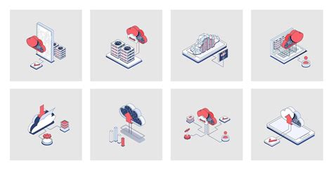 Cloud Storage Concept Of Isometric Icons In 3d Isometry Design For Web Uploading And