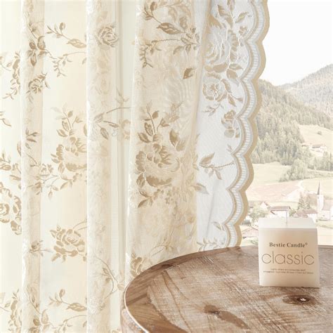Seekright Beige Lace Sheer Curtains 63 Inch Length Country