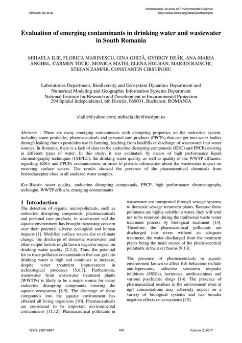 PDF Evaluation Of Emerging Contaminants In Drinking Water And Wastewater In South Romania