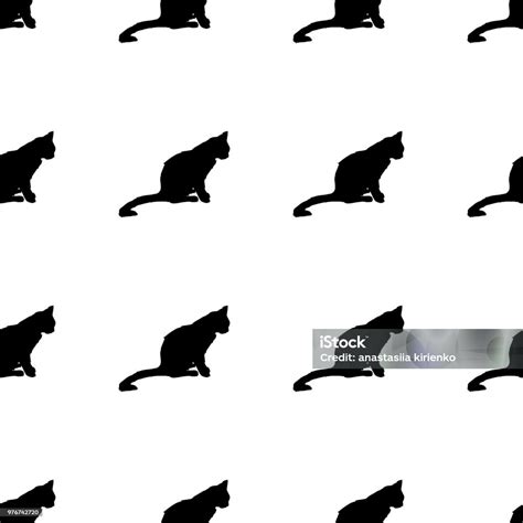 고양이와 빈티지 완벽 한 패턴입니다 벡터 일러스트입니다 격리 된 실루엣 고양이 앉아입니다 우아하고 귀여운 그림 0명에 대한 스톡 벡터 아트 및 기타 이미지 Istock