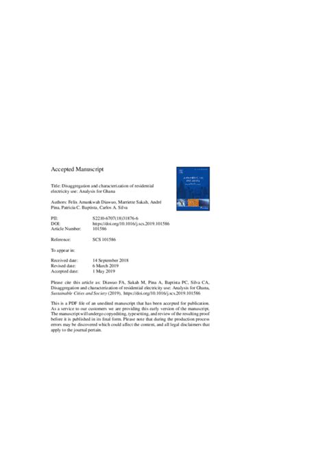 Pdf Disaggregation And Characterization Of Residential Electricity Use Analysis For Ghana