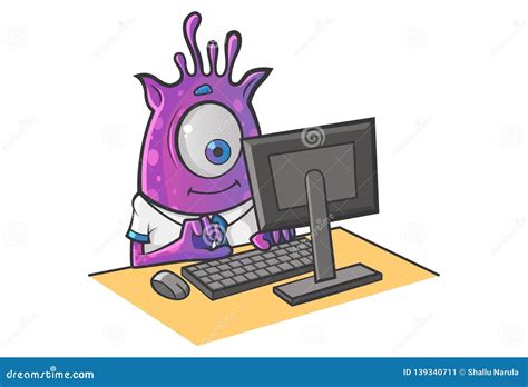 Cartoon Illustration Of Cute Professional Purple Monster Stock Vector