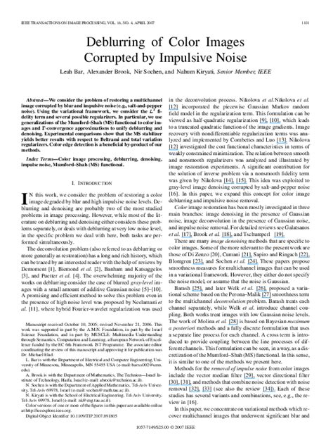 Pdf Deblurring Of Color Images Corrupted By Impulsive Noise