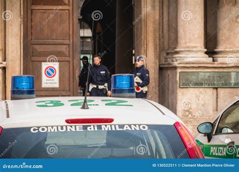 Concentrated Italian Policemen Who Watch From A Police Station